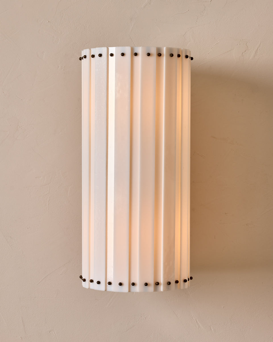 ADELE MILK GLASS ARC SCONCE – Robert True Ogden Lighting